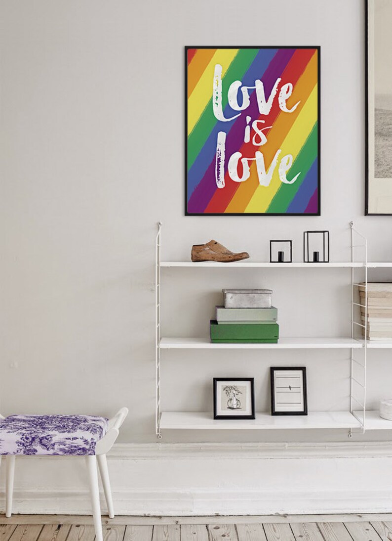 Love Is Love Gay Pride Large Printable Queer Art Rainbow Etsy