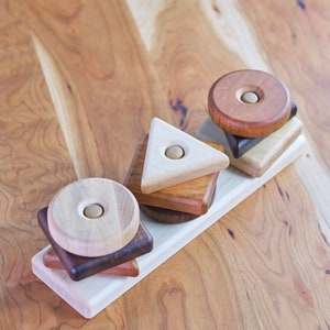 Trio Toddler Shape Stacker With 9 Wood Stacking Shapes Circles ...