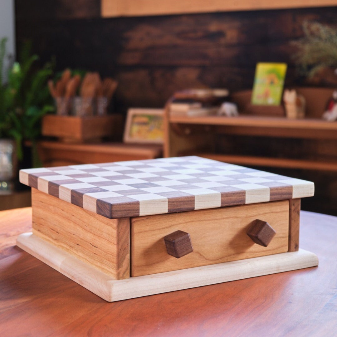 12x12 Inch Walnut / Maple Checker Board Set With Drawer, Checker ...