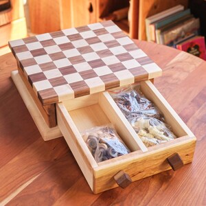 12x12 Inch Walnut / Maple Checker Board Set With Drawer, Checker ...