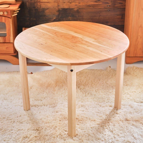 33 Inch Round Cherry Wood Table With Maple Accents Adult or Child Height Made in USA Etsy