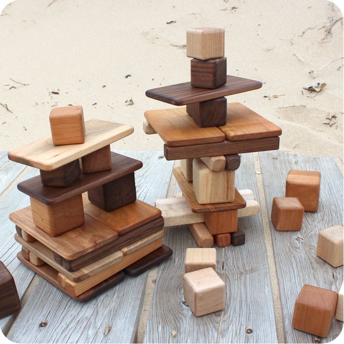 Wood Building Blocks 24 Pieces Tri-color & Multi-size - Etsy