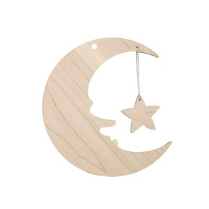 Moon and Star Cherry Wood Hanging Decoration - Etsy