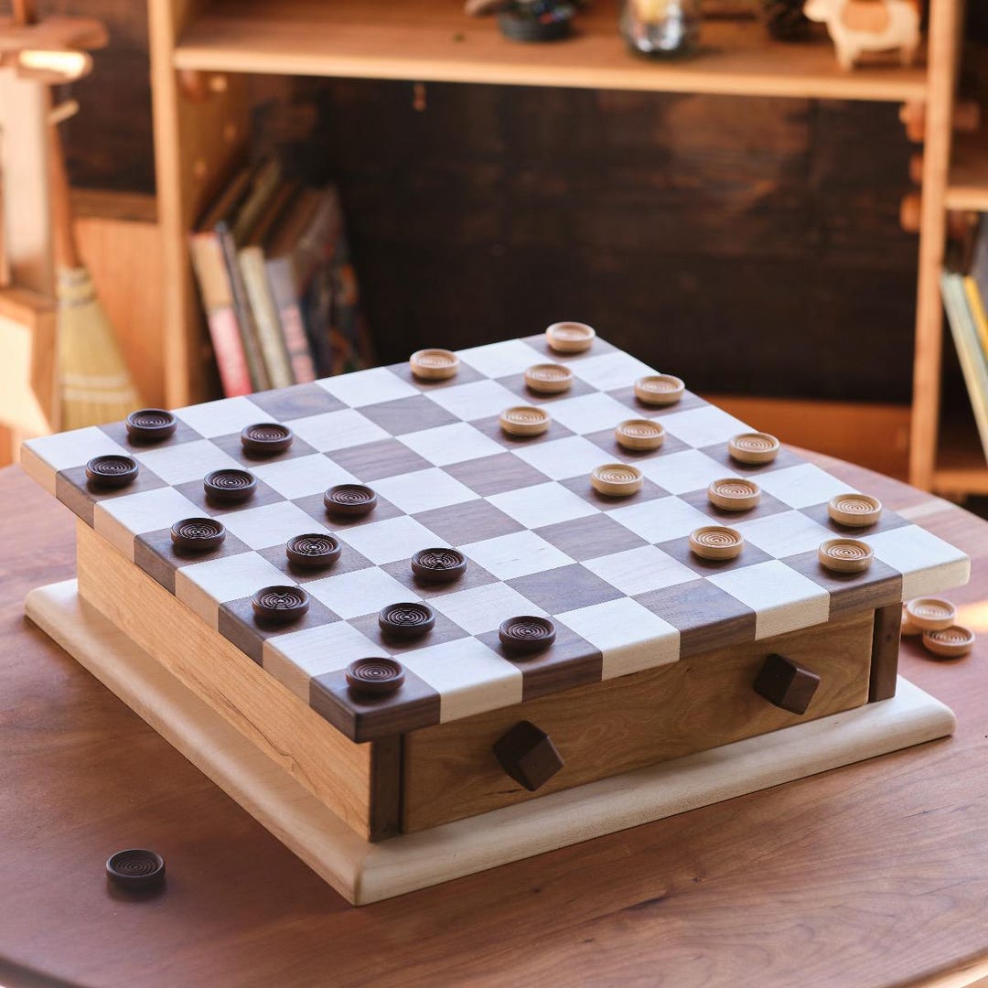 16x16 Inch Walnut / Maple Checker Board Set With Drawer, Checker ...