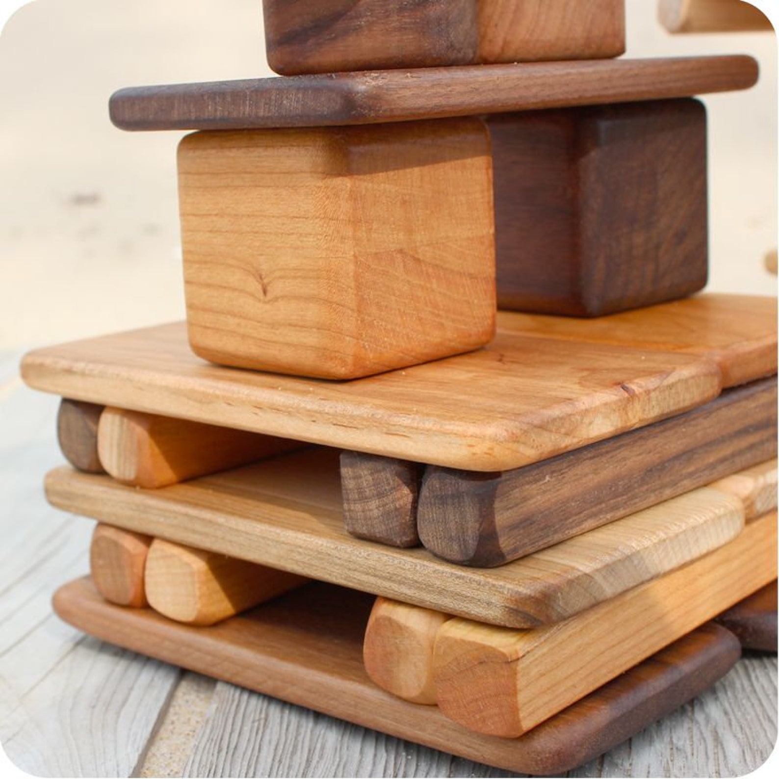 Wood Building Blocks 24 Pieces Tri-color & Multi-size - Etsy