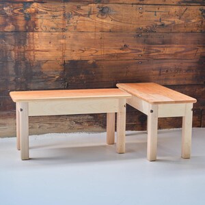 Simple Cherry & Maple Table With Two Benches - 24 1/2 X 33 X 21 3/4 ...