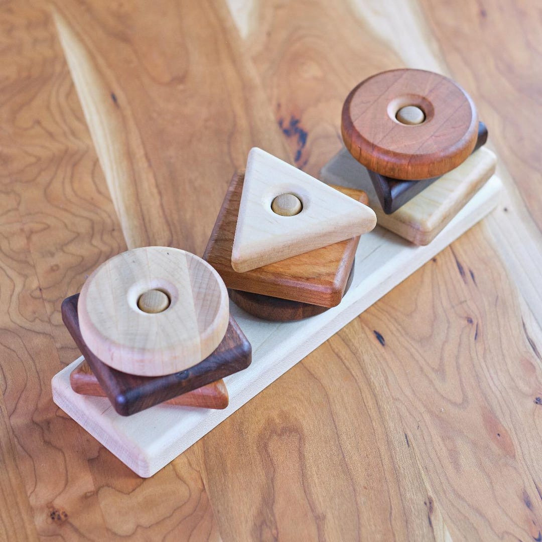 Trio Toddler Shape Stacker With 9 Wood Stacking Shapes - Circles ...