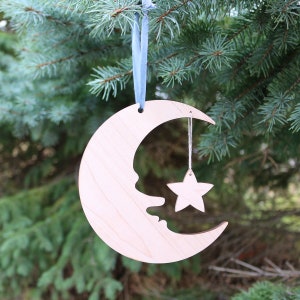 Moon and Star Cherry Wood Hanging Decoration - Etsy