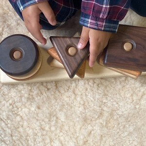 Trio Toddler Shape Stacker With 9 Wood Stacking Shapes Circles ...