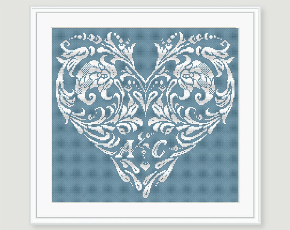 Scheme for Cross Stitch - Cross Stitch Pattern - Wedding Gift- Heart ...