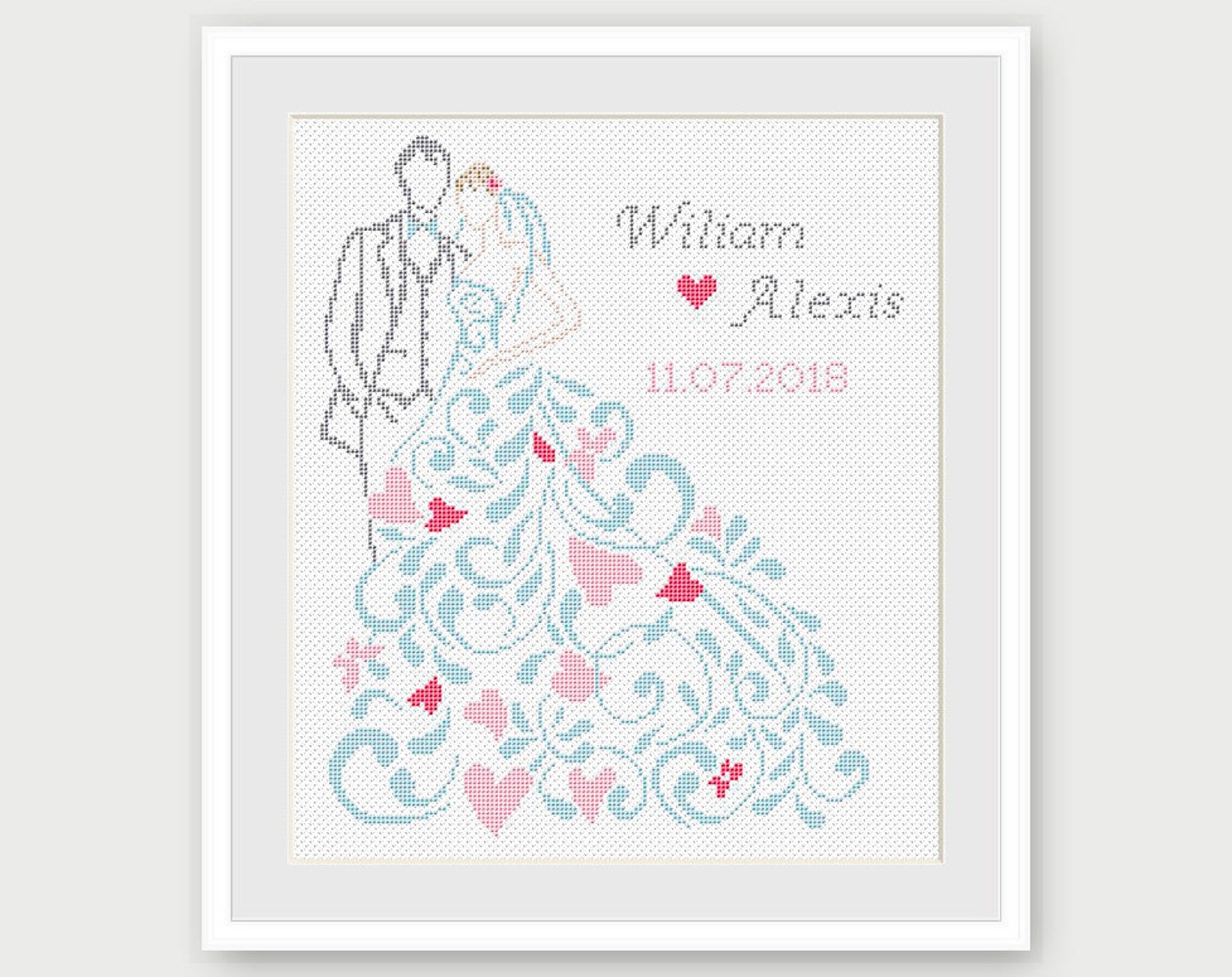 Wedding Cross Stitch Pattern - Wedding Gift - Blue Wedding - Wedding Mr ...