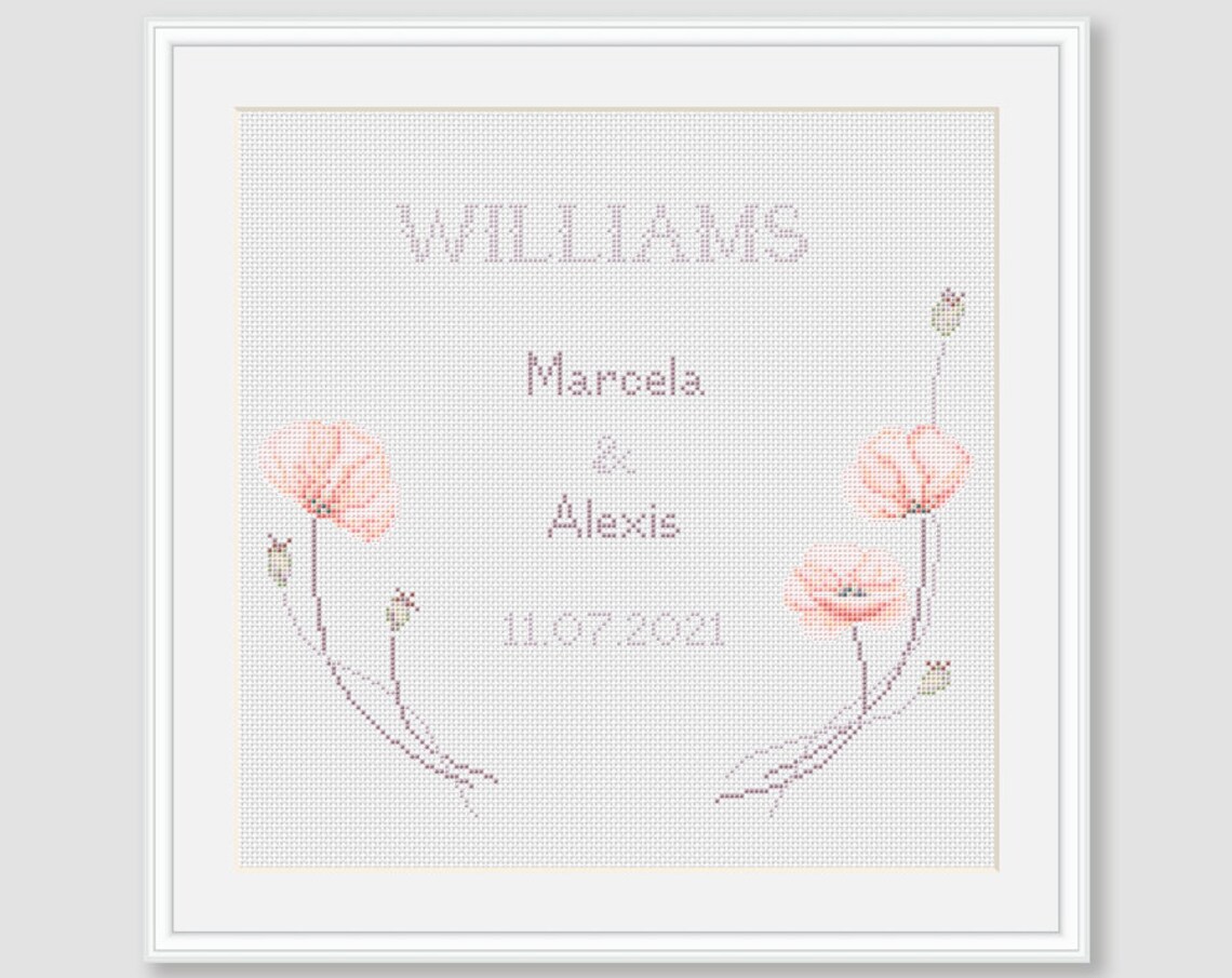 Personalized Cross Stitch Patterns Wedding - Wedding Gift - Floral ...