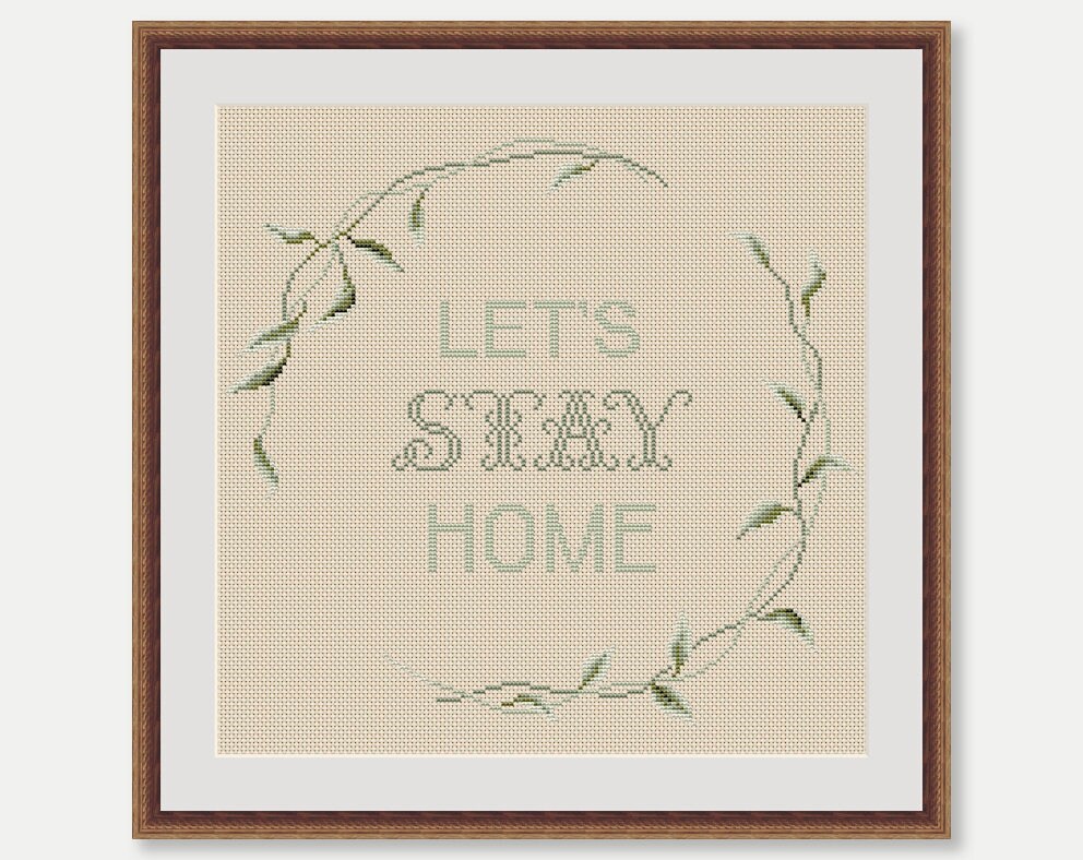 Let's Stay Home Cross Stitch Pattern Quote Home Decor | Etsy