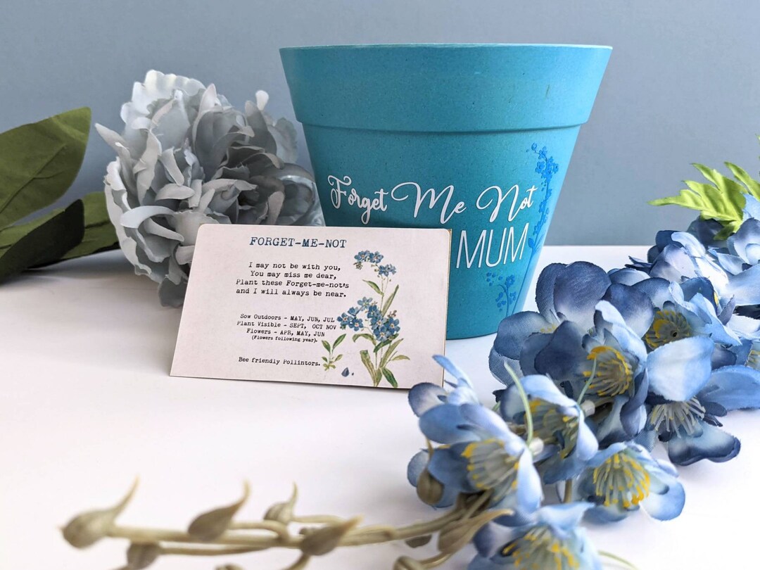 Personalised Forget Me Not Memory Planting Set Bamboo Fibre Blue Plant ...