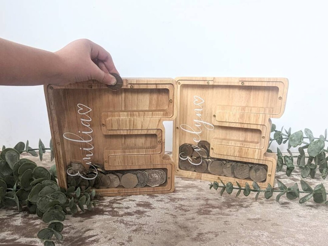Personalised Wooden Letter Money Box | Luxe Line | Initial Custom Piggy ...