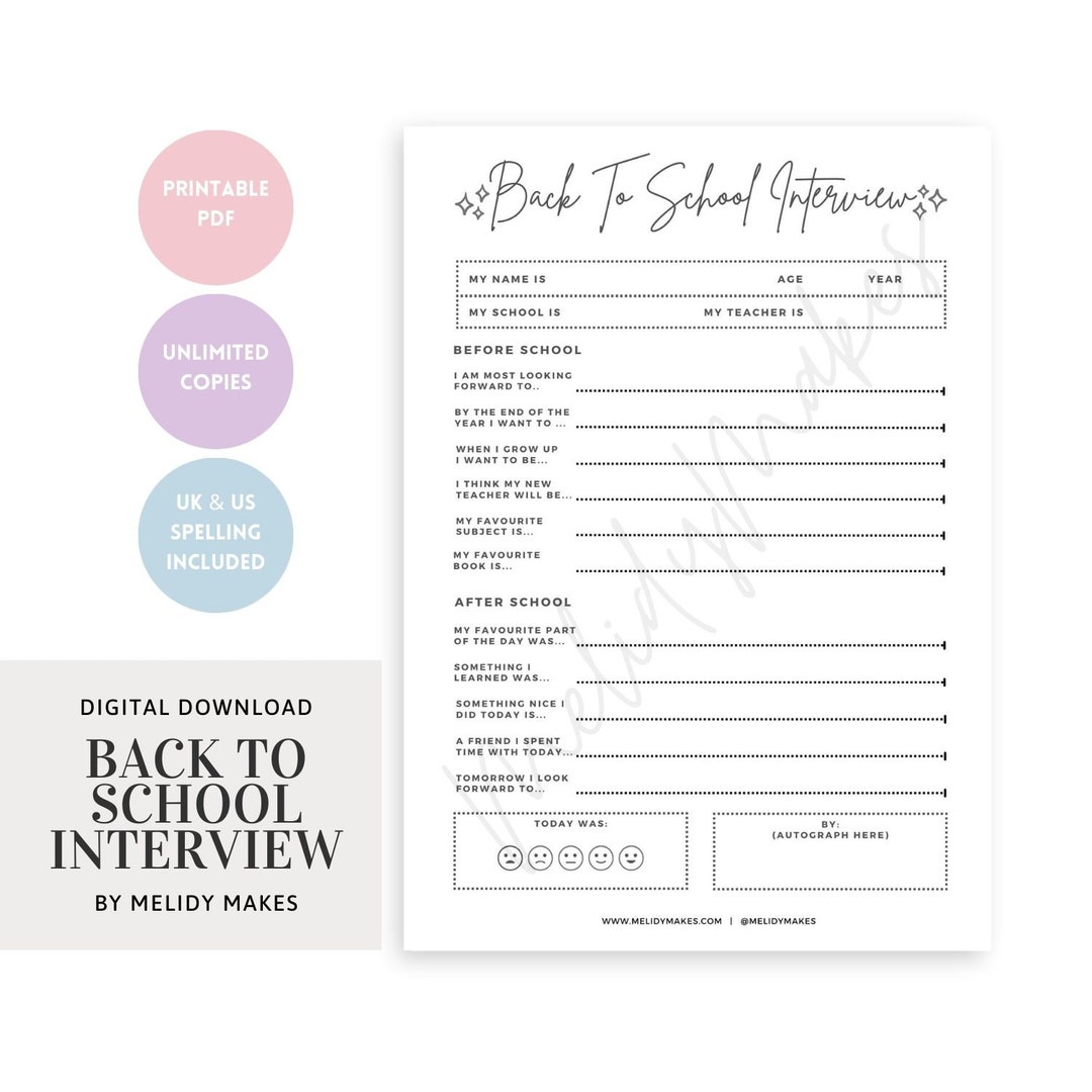 Back to School Interview | Memory Keeping | Classroom Teacher Printable ...
