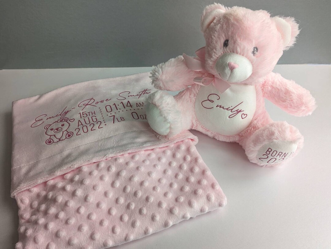 Personalised Pink Baby Girl Teddy Blanket | Newborn Gift | Nursery ...