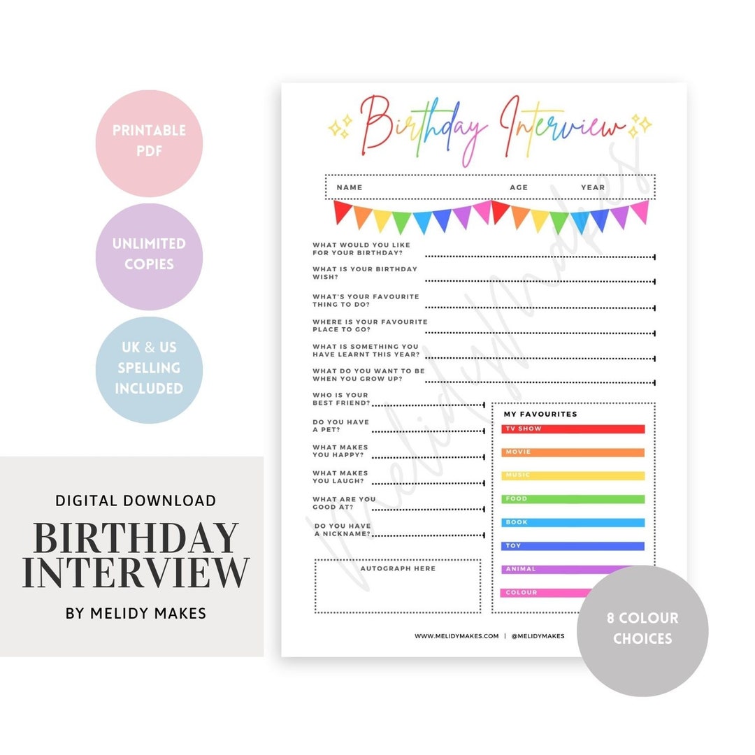 Kids Birthday Interview | Memory Keeping | Childs Birthday Printable ...