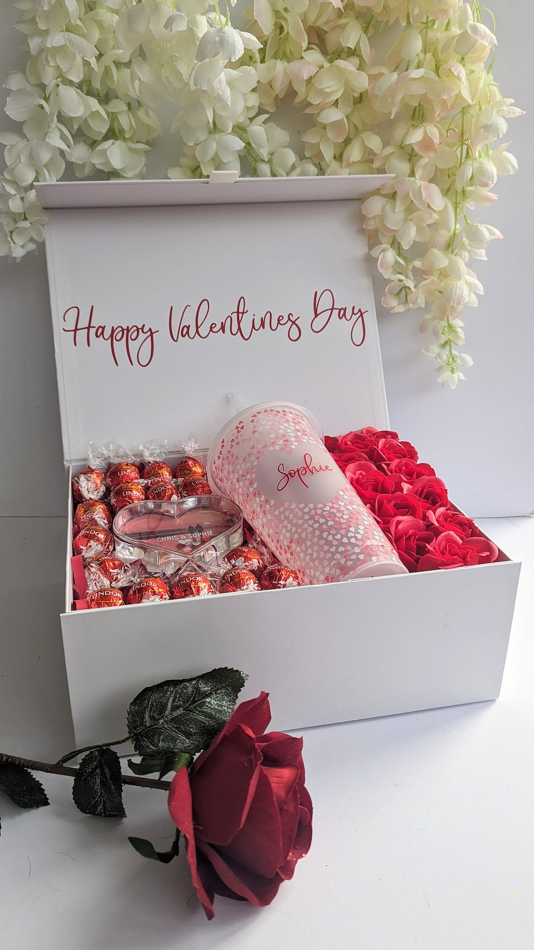 Personalised Valentine's Gift Box Dozen Red Roses Wife Girlfriend ...