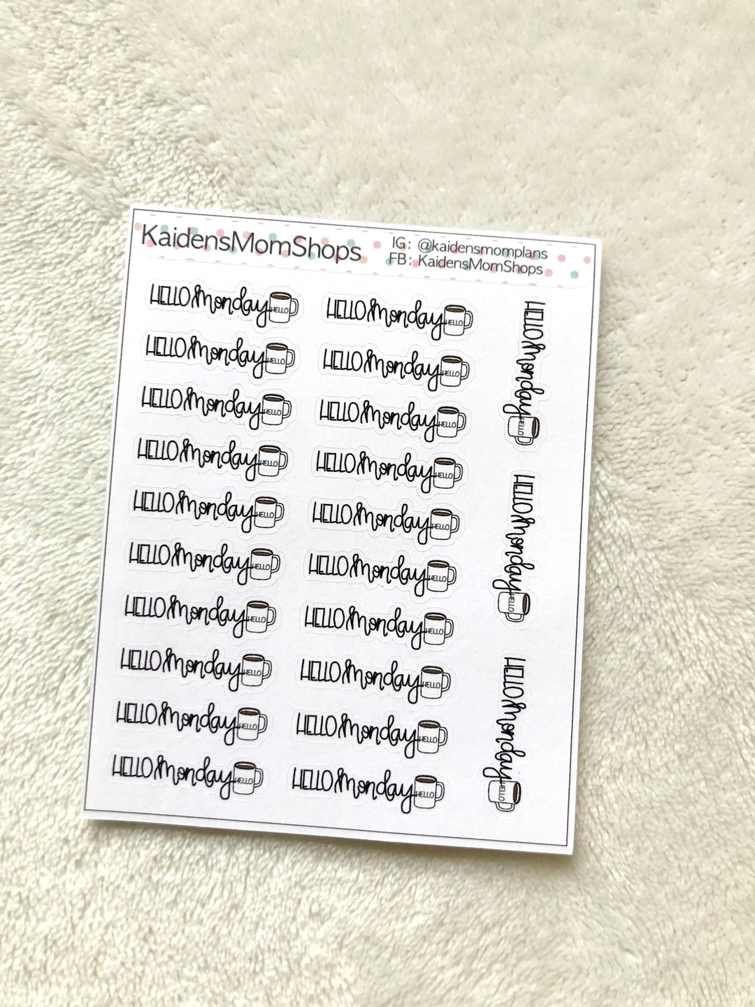 Hello Monday Mini Sticker Sheet - Handlettered - Etsy
