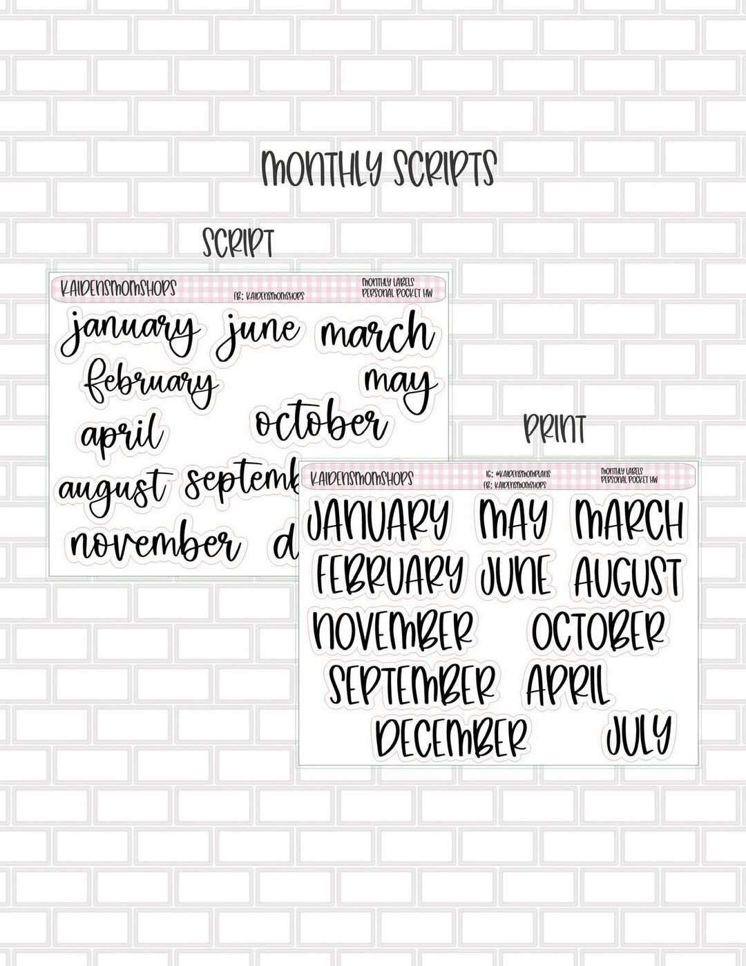 Monthly Scripts Mini Sheet - Print or Script - Etsy