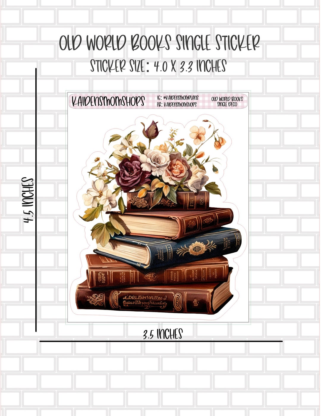 Old World Books Single Sticker Deco Mini Sticker Sheet - Etsy