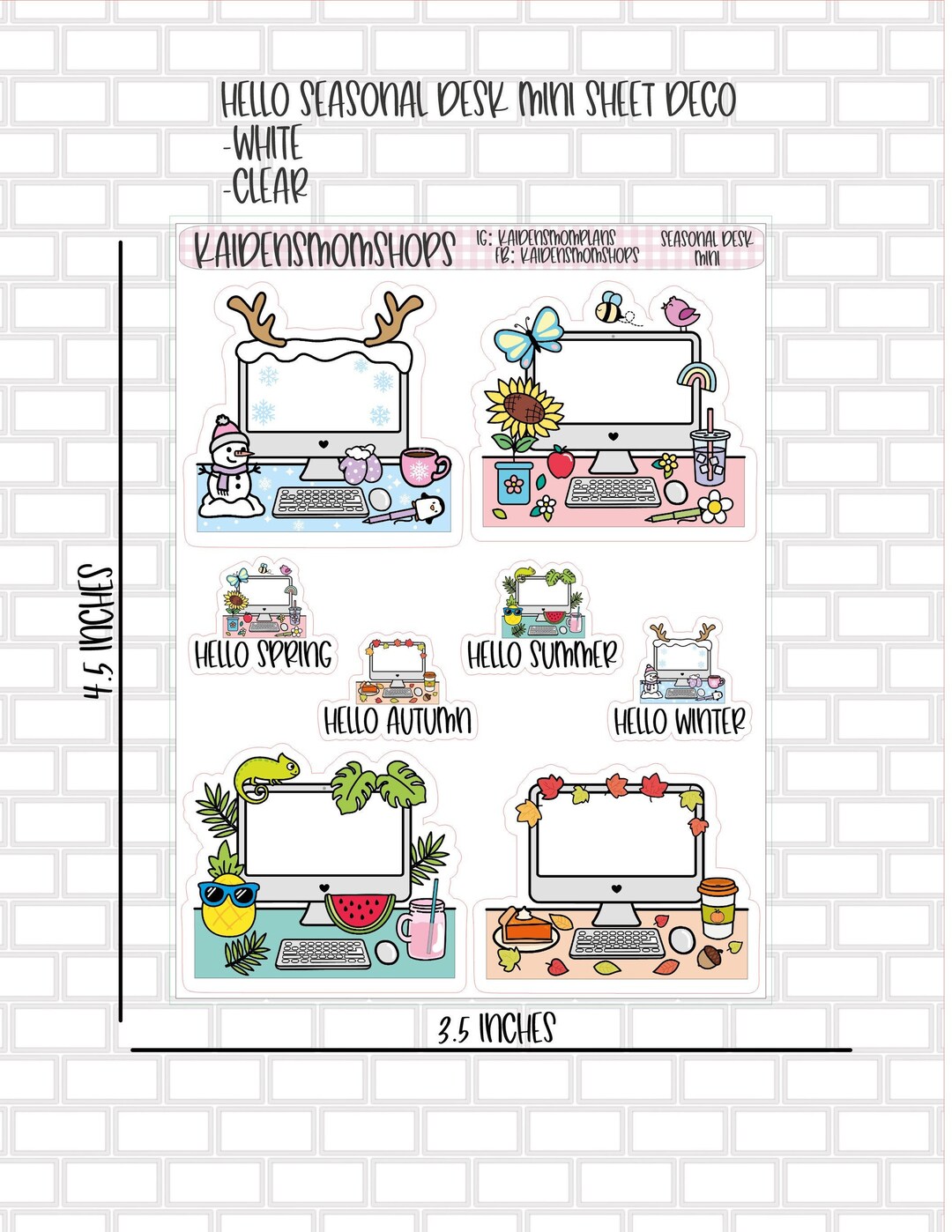 Hello Seasonal Desk Deco Mini Sticker Sheet - Etsy