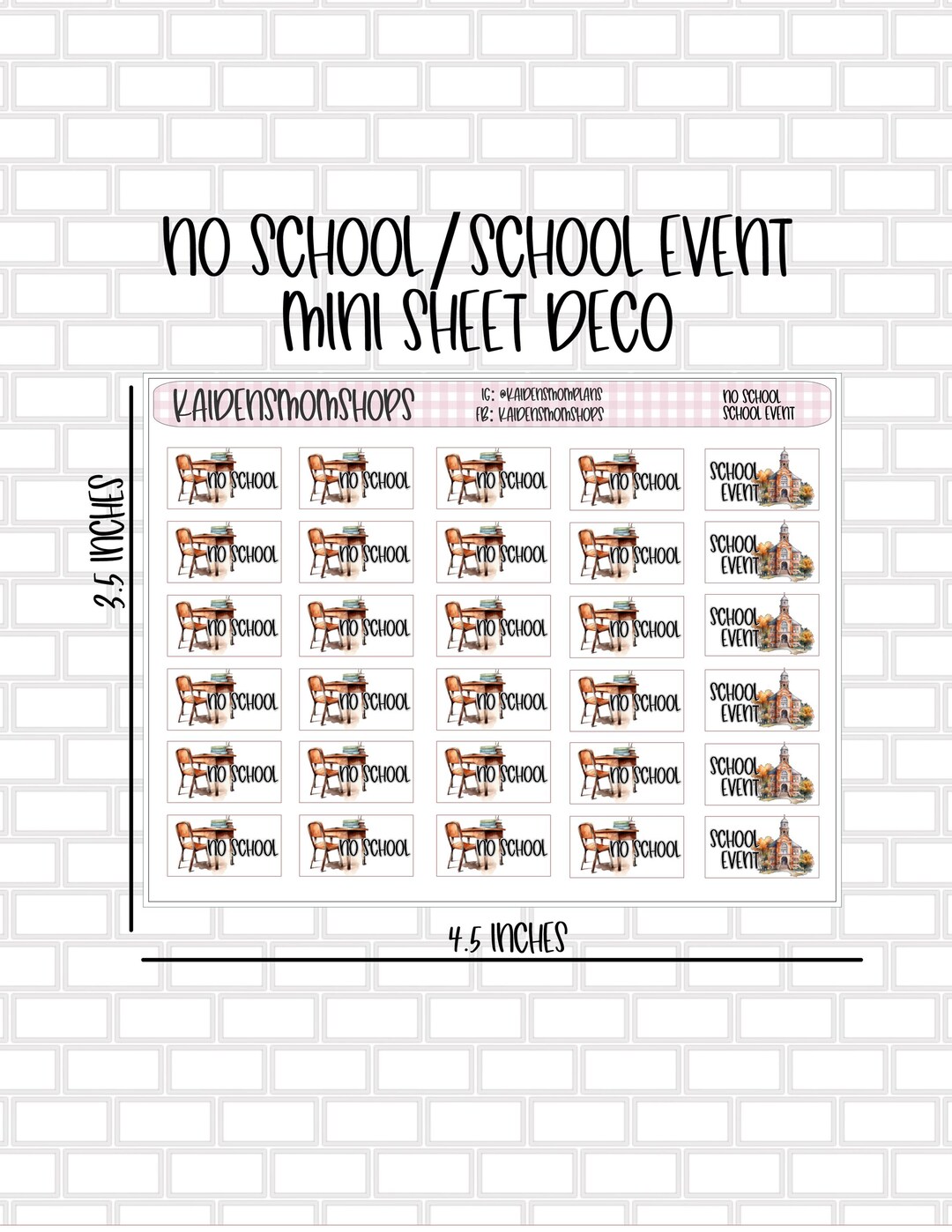 NO School/school Event Mini Sticker Sheet Deco - Etsy