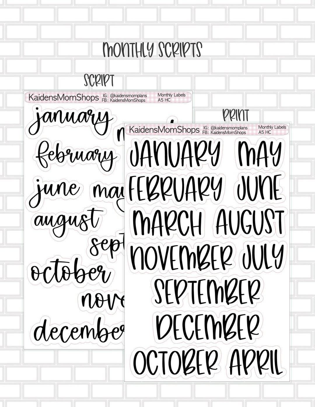 Monthly Scripts Full Sheet - Print or Script - Etsy