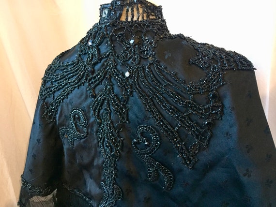 Sublime French vintage 1900s black silk jet-embossed … - Gem