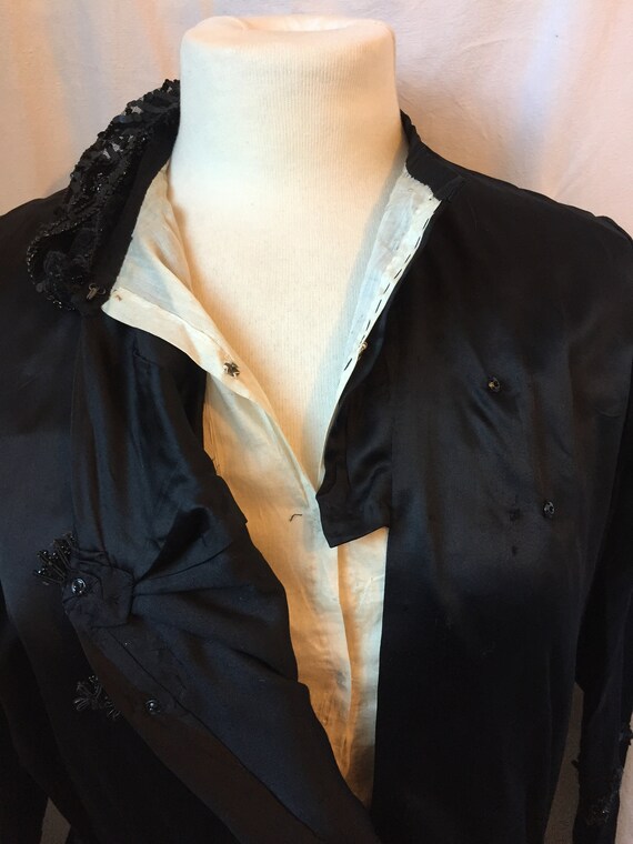 Sublime French vintage 1900s black silk jet-embossed … - Gem