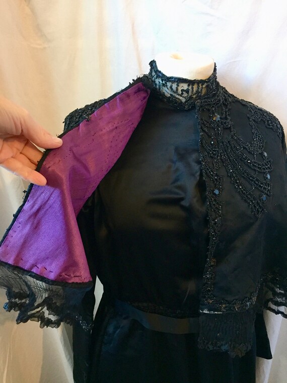 Sublime French vintage 1900s black silk jet-embossed … - Gem