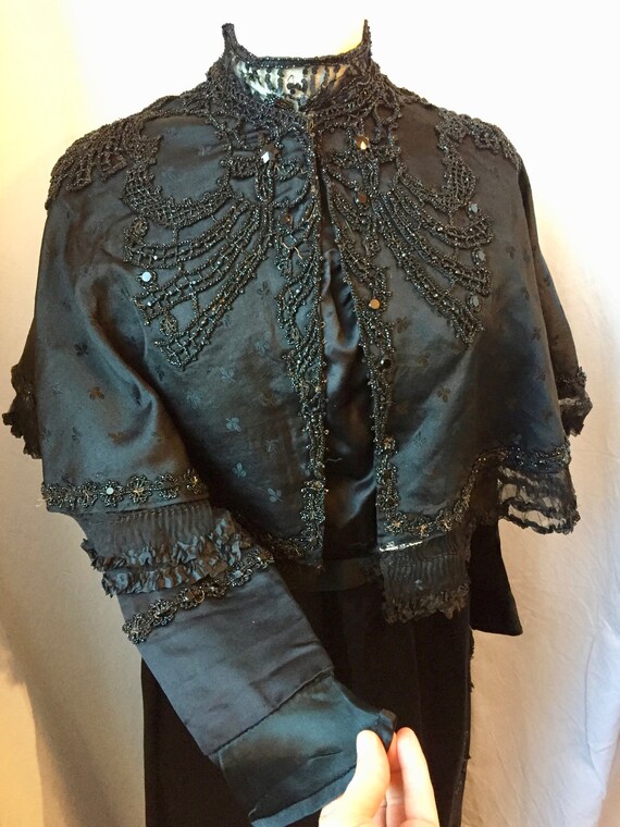 Sublime French vintage 1900s black silk jet-embossed … - Gem