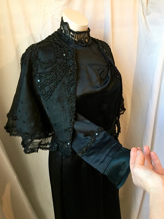 Sublime French vintage 1900s black silk jet-embossed … - Gem