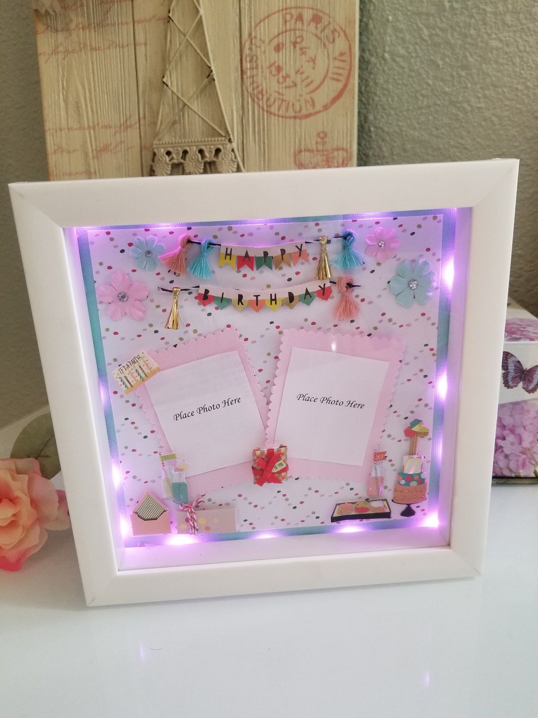 Happy Birthday - Light up LED Shadow Box Picture Frame - Etsy