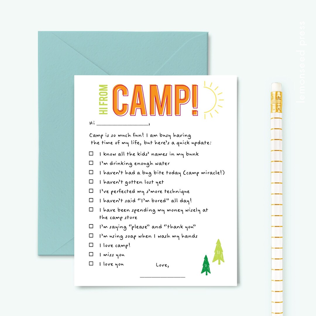 NEW! Version 2 // Camp Note Cards, Kids' Camp Notes, Summer Camp ...