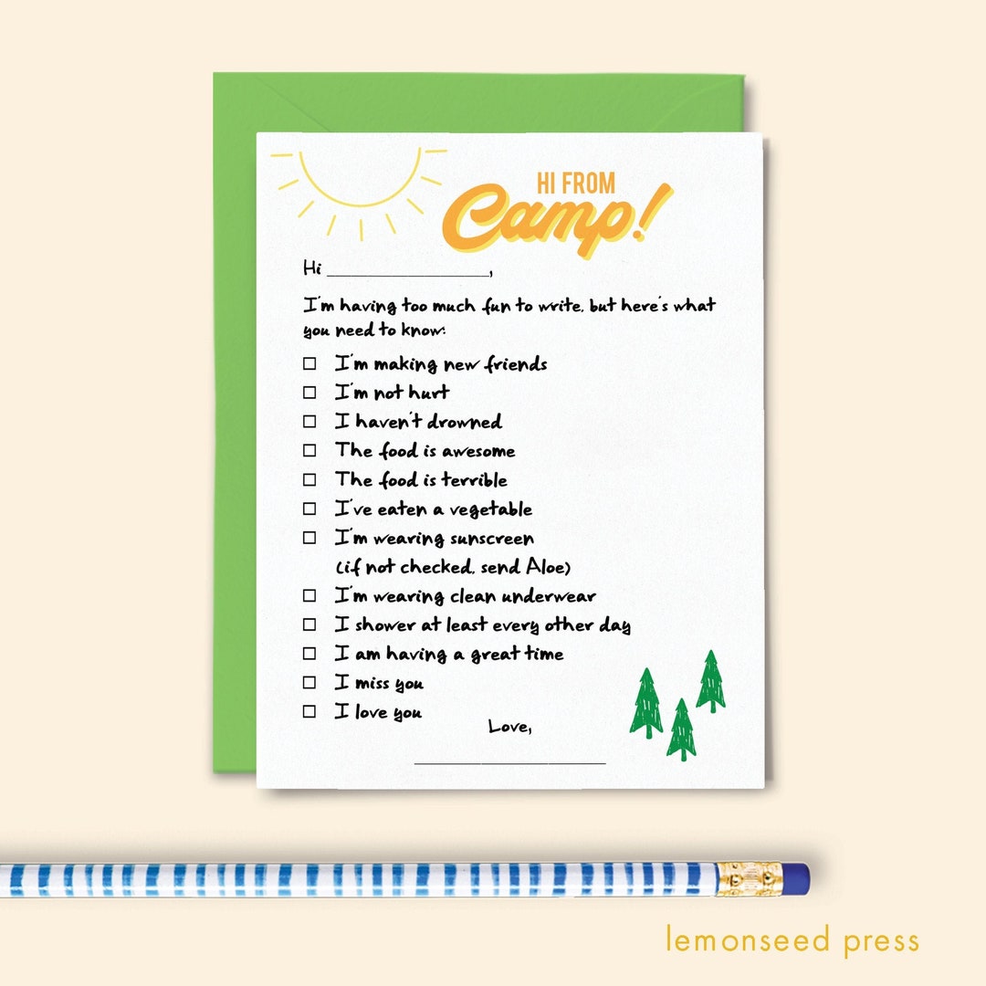 Camp Note Cards, Kids' Camp Notes, Summer Camp Stationery, Away Camp ...