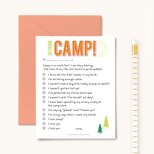 NEW! Version 2 // Camp Note Cards, Kids' Camp Notes, Summer Camp ...