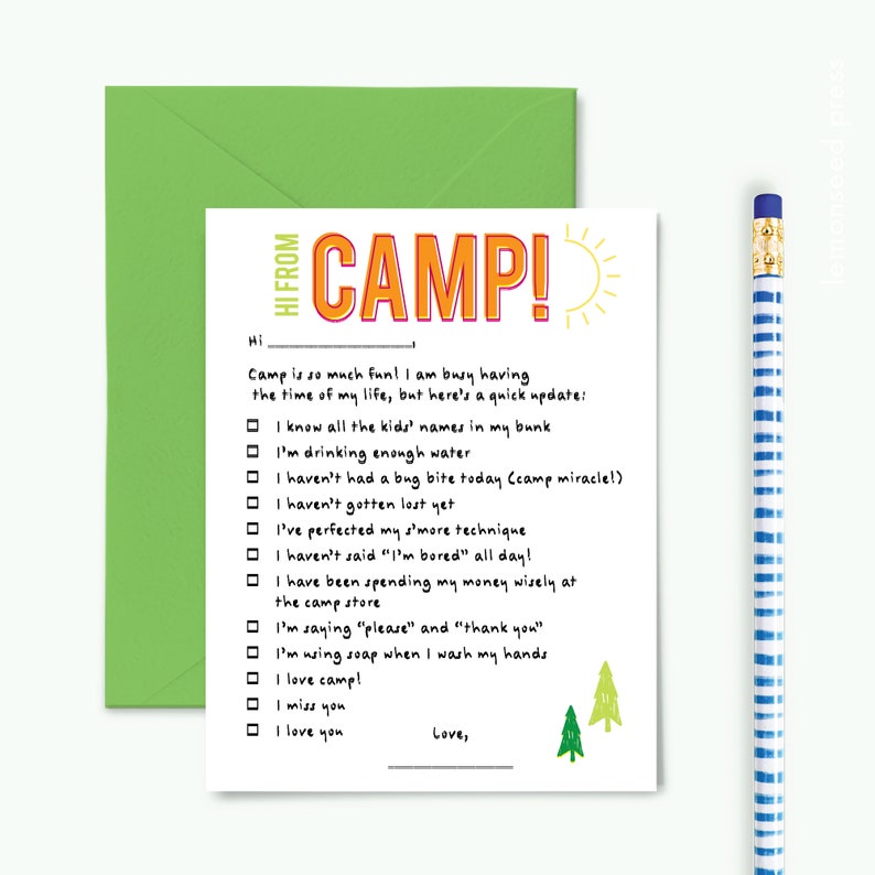 NEW! Version 2 // Camp Note Cards, Kids' Camp Notes, Summer Camp ...