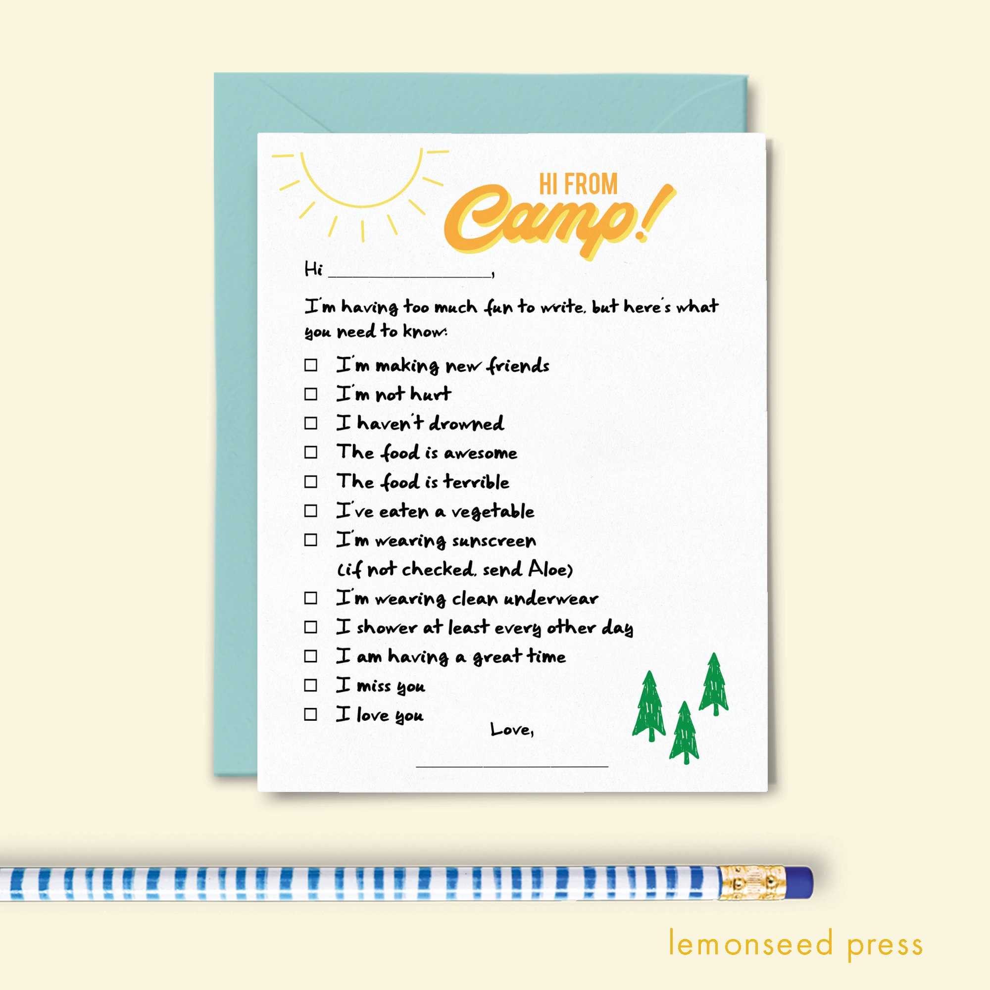 Camp Note Cards Kids' Camp Notes Summer Camp Stationery - Etsy