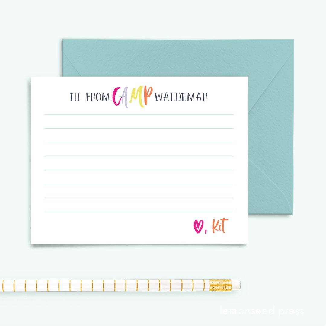 Girls Camp Note Cards, Kids' Camp Notes, Summer Camp Stationery, Away ...