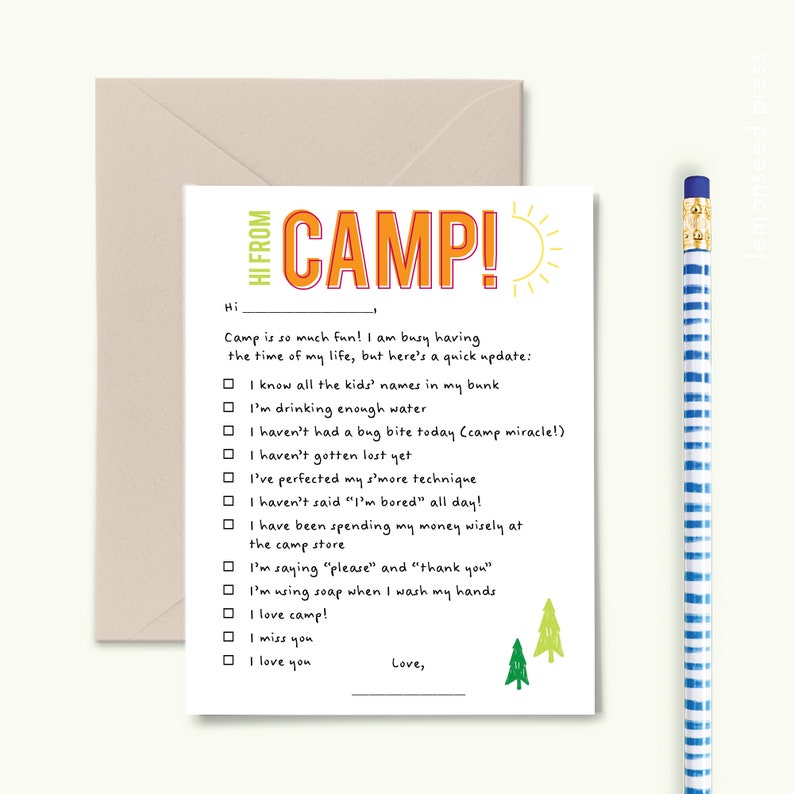 NEW! Version 2 // Camp Note Cards, Kids' Camp Notes, Summer Camp ...