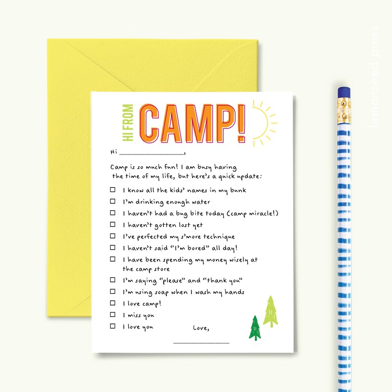 NEW! Version 2 // Camp Note Cards, Kids' Camp Notes, Summer Camp ...