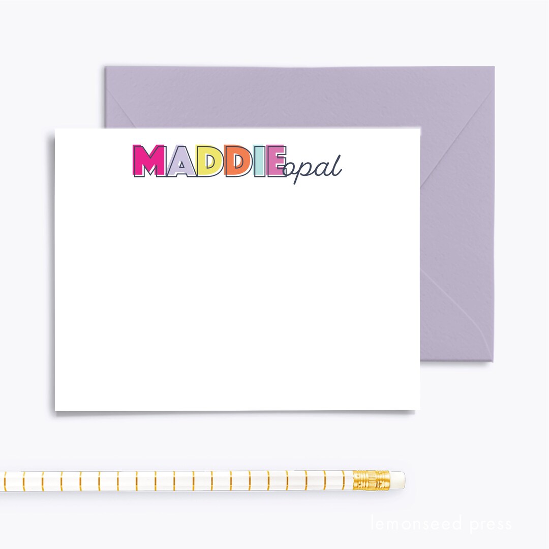 Girls' Flat Personalized Notecards // Kids Note Cards, Kids Stationery ...