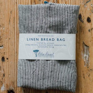 Striped Linen Bread Bag: Dark Blue & Natural, Sustainable Storage - Etsy