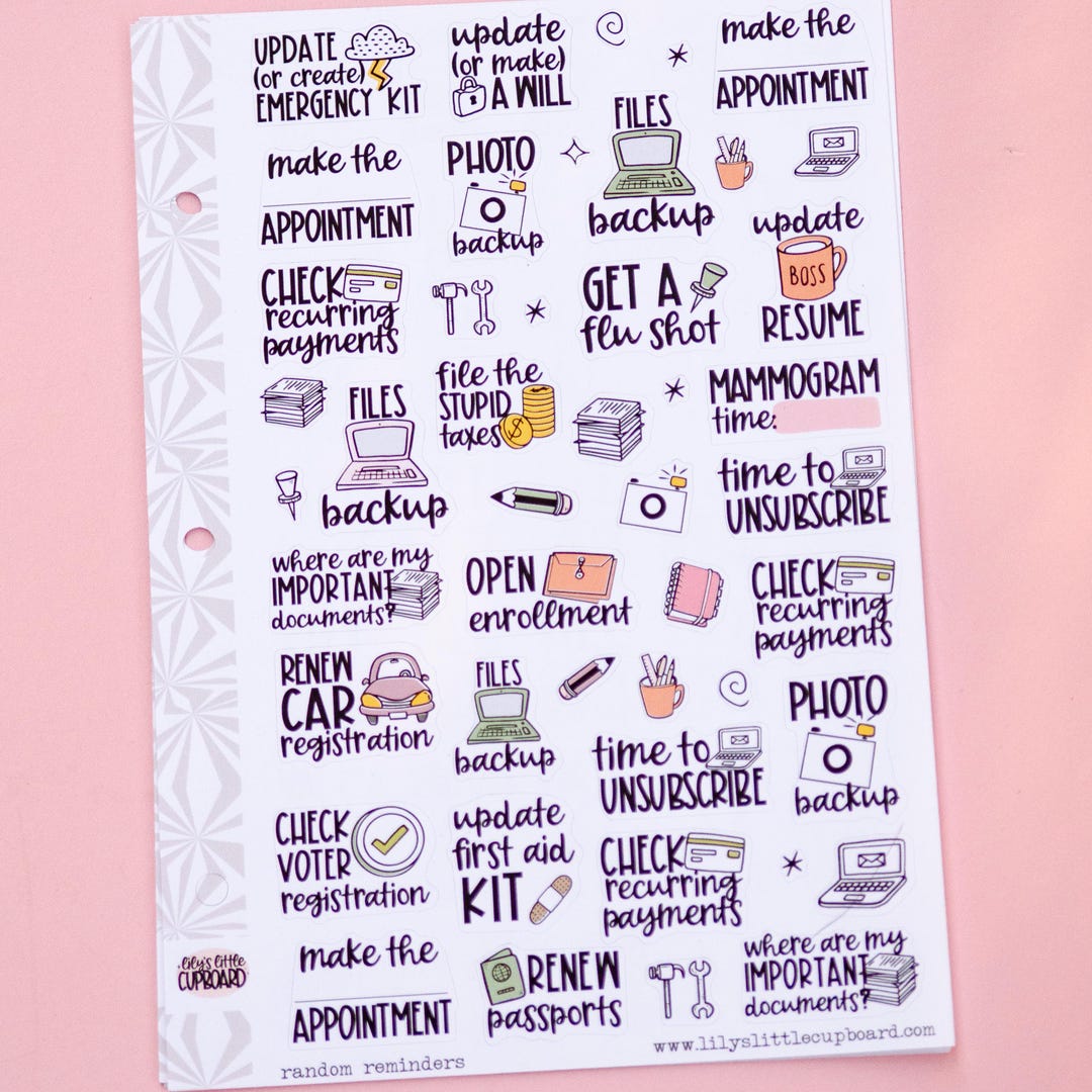 Random Reminders Sampler Planner Stickers | One-off Task Script ...