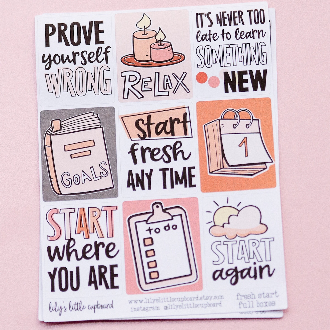 Fresh Start Full Box Planner Stickers in Peachy Grays | Restart Planner ...