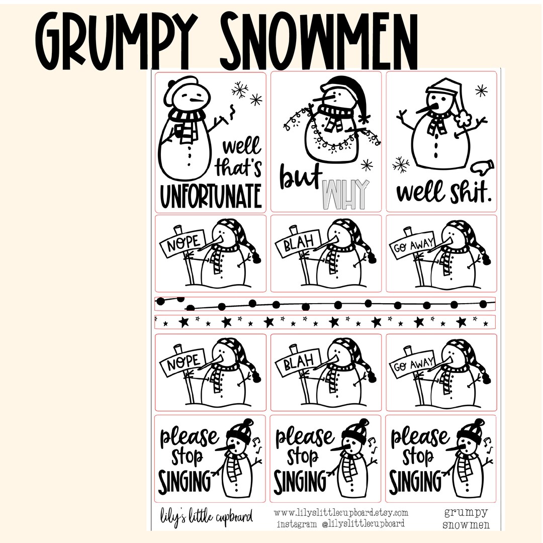 Grumpy Snowmen Planner Stickers | Winter Planner Stickers | Snarky ...