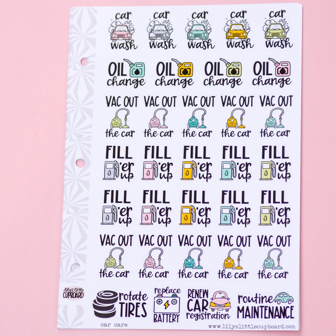 Car Care Reminders Sampler Planner Stickers | Car Maintenance Task ...