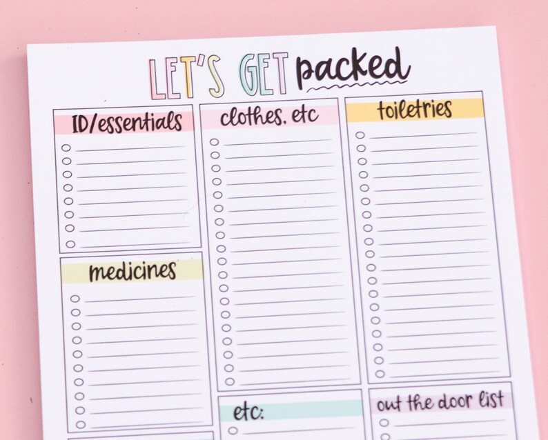 Packing List Notepad | Travel Planning Deskpad | Categorized Packing ...